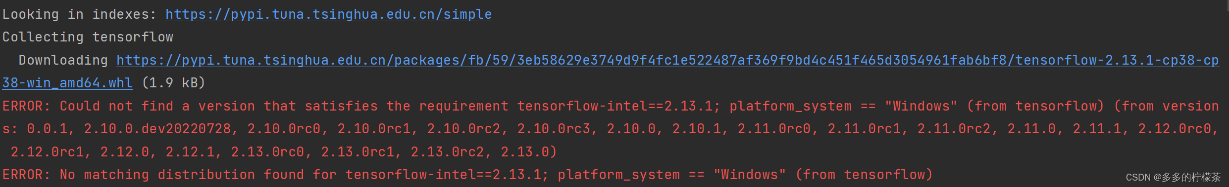 【报错记录】关于安装tensorflow出现ERROR: Could not find a version that satisfies the requirement……错误问题解决-CSDN博客