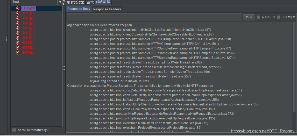 使用Jmeter做性能测试，遇到一个问题，报错见正文，请教各位。使用postman测试该接口是正常的返回200。_jmeter clientprotocolexception-CSDN博客