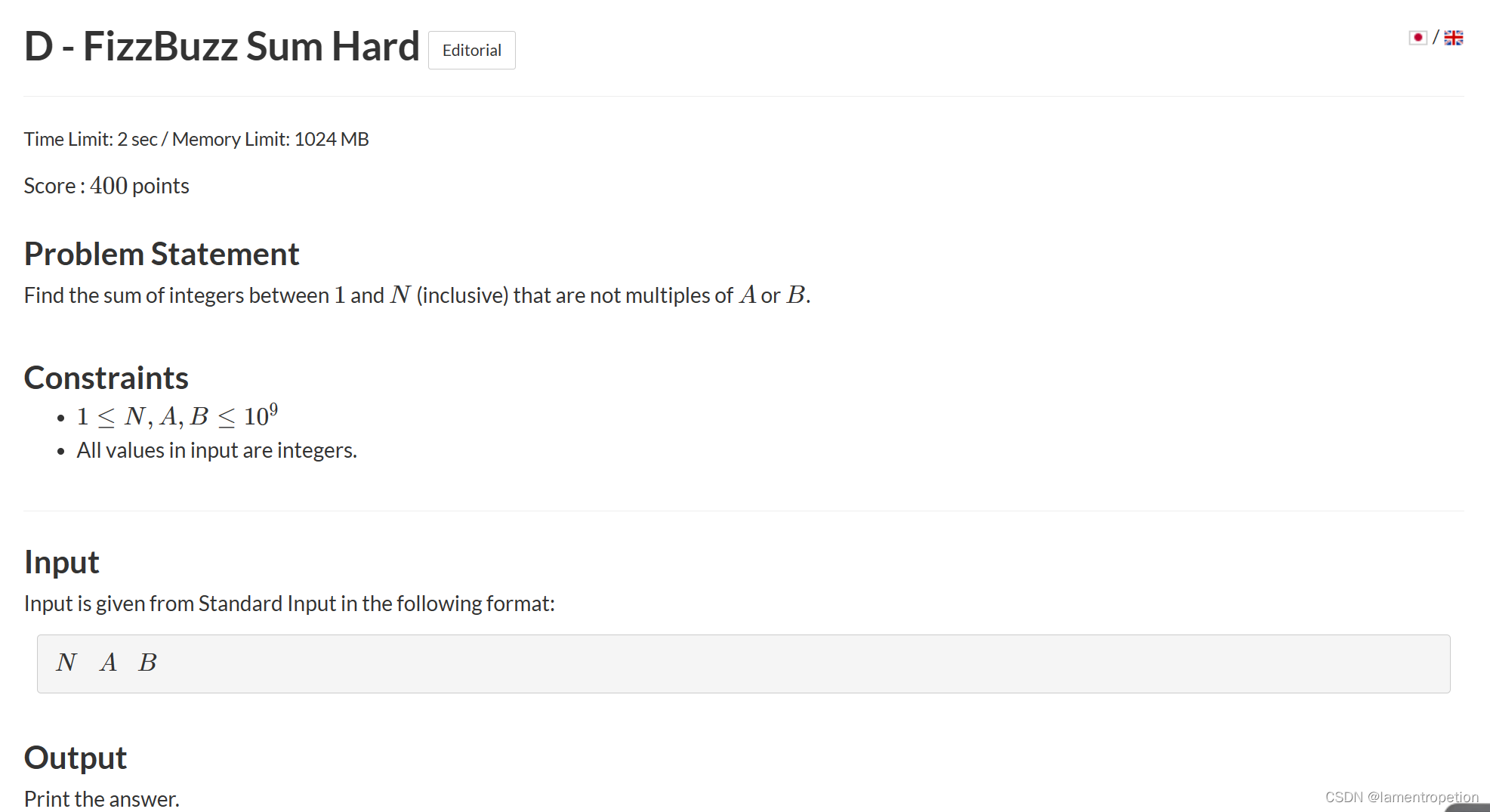 【简单容斥】ABC253 D - FizzBuzz Sum Hard-CSDN博客