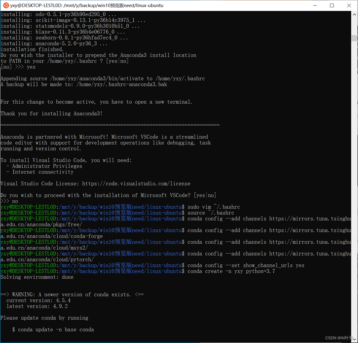 win11旗舰版安装WSL子系统和环境-5Anaconda、TensorFlow和Pytorch_win111 安装wsl-CSDN博客
