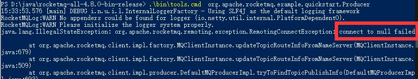 RocketMQ 出现connect to null failed-CSDN博客