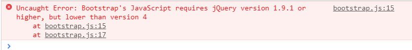 Bootstrap's JavaScript requires jQuery version 1.9.1 or higher, but lower than version 4-CSDN博客