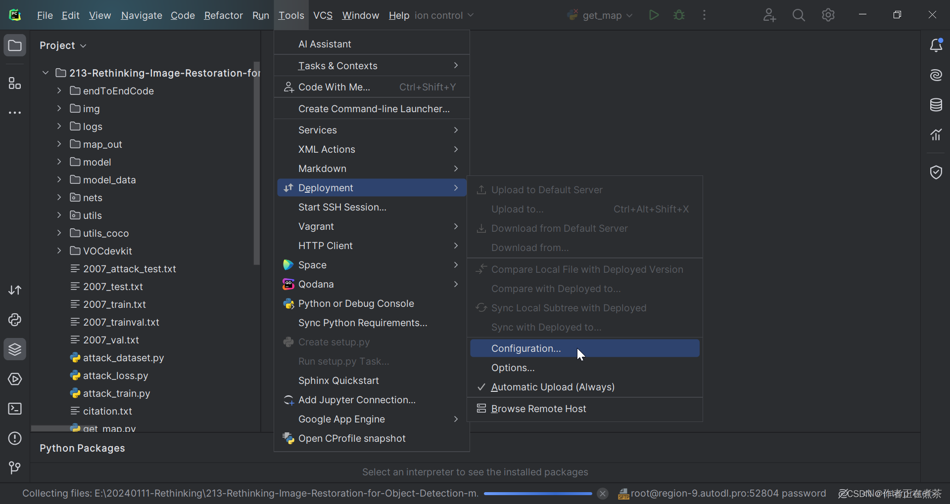 【深度学习】手把手教你使用 PyCharm 连接 Auto DL 远程服务器_pycharm连接autodl-CSDN博客