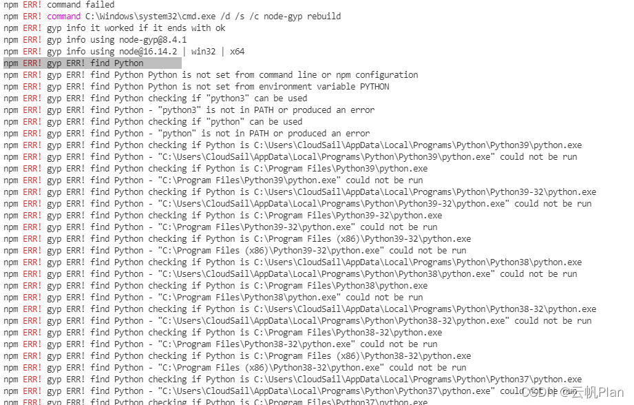 npm安装报错找不到python、c++等：npm ERR! gyp_gyp err! find python python is not set from comman-CSDN博客