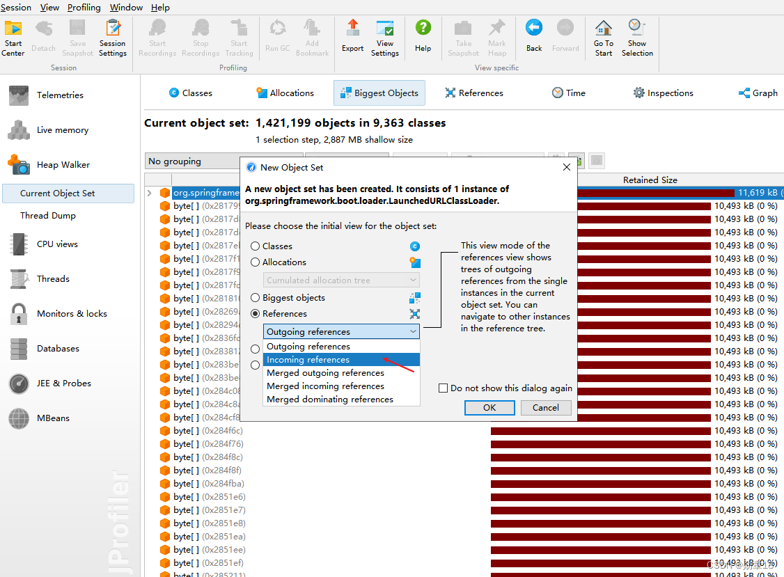 记录一次SpringBoot项目中因为server.max-http-header-size导致的内存溢出 并使用JVM命令以及Jprofile排查过程_biggest objects gc ...