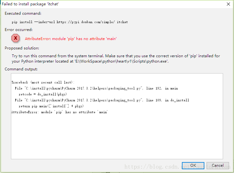 pycharm中出现错误：AttributeError: module 'pip' has no attribute 'main'_attributeerror: module ...