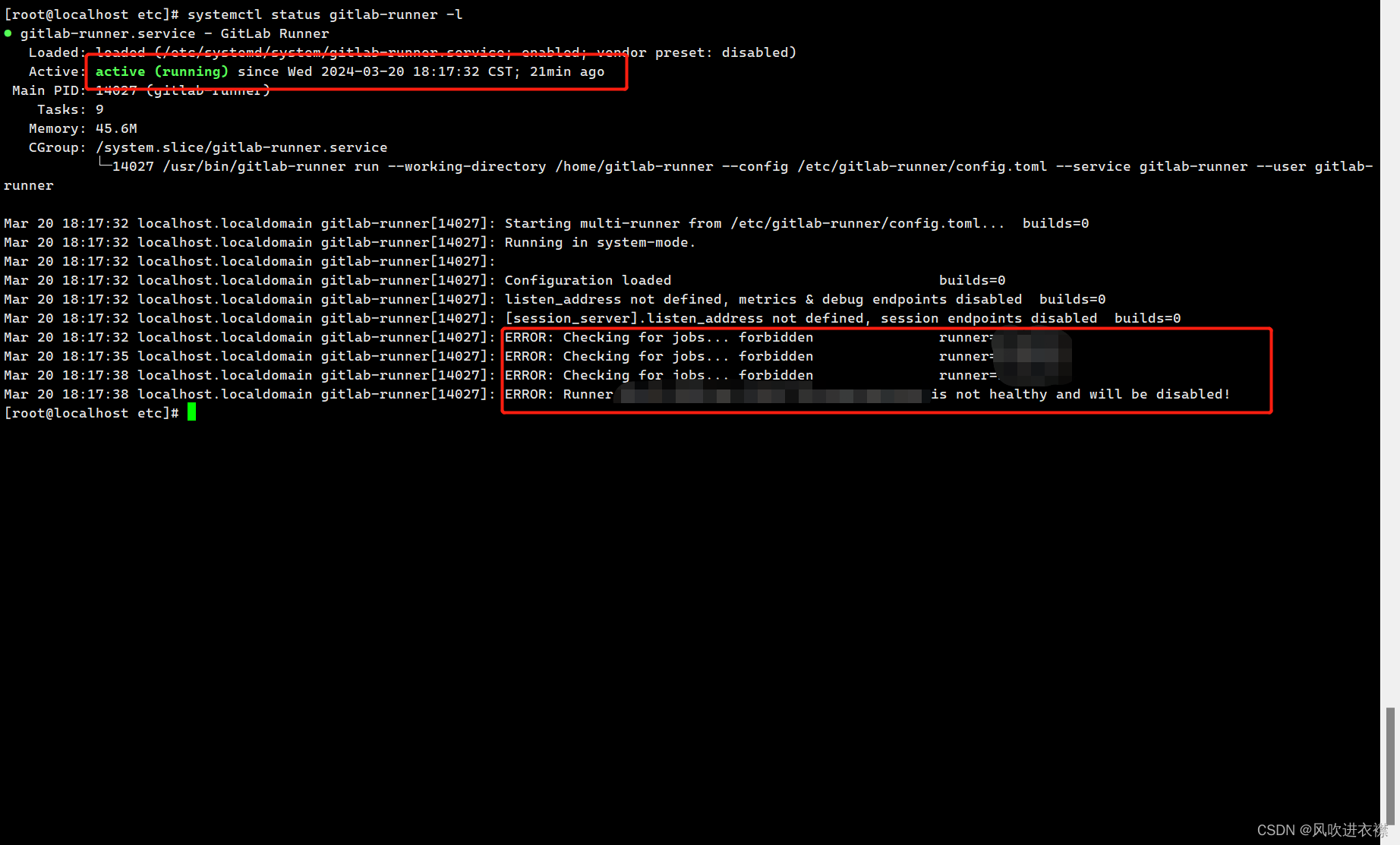 ERROR: Runner xxx is not healthy and will be disabled!_there has been a timeout failure or the ...