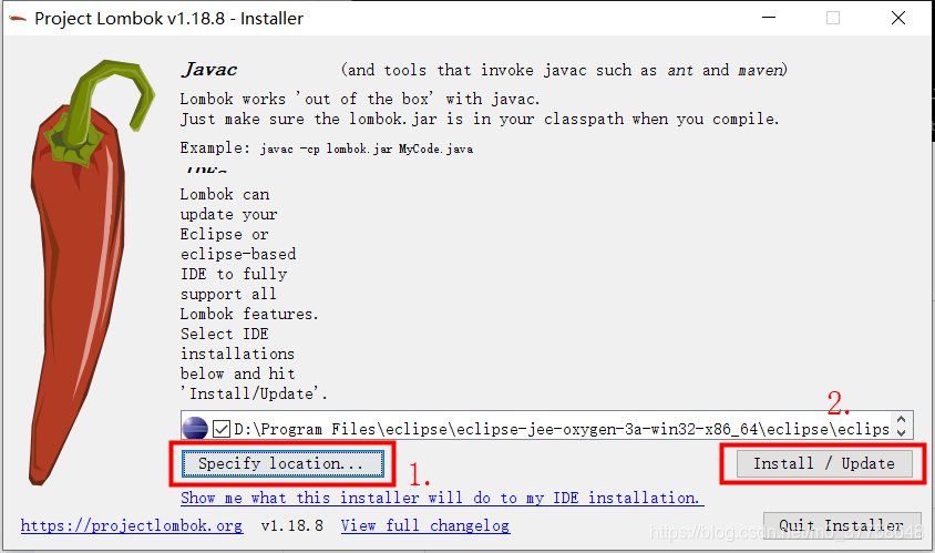 eclipse 安装 lombok----(springboot @Getter @Setter注解 生成不了 get set 方法 解决方法)_springboot2 lombok ...