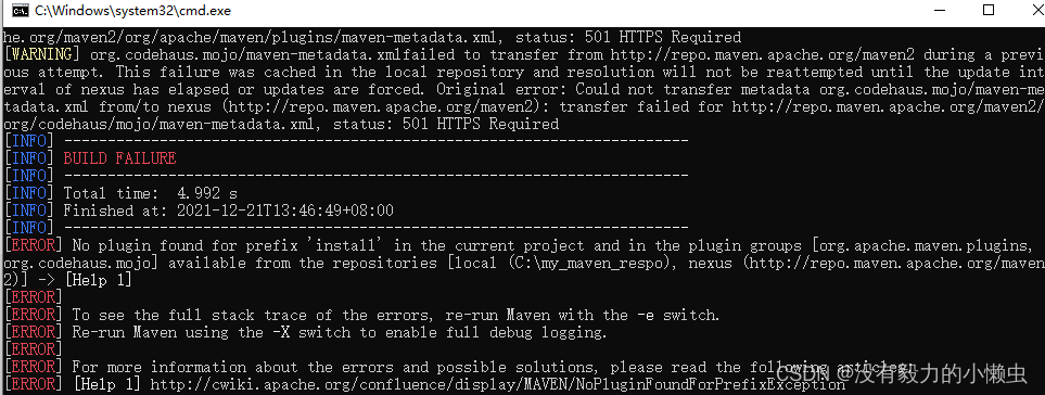 【No plugin found for prefix ‘install‘ in the current project and in the plugin groups】错误解决_no ...