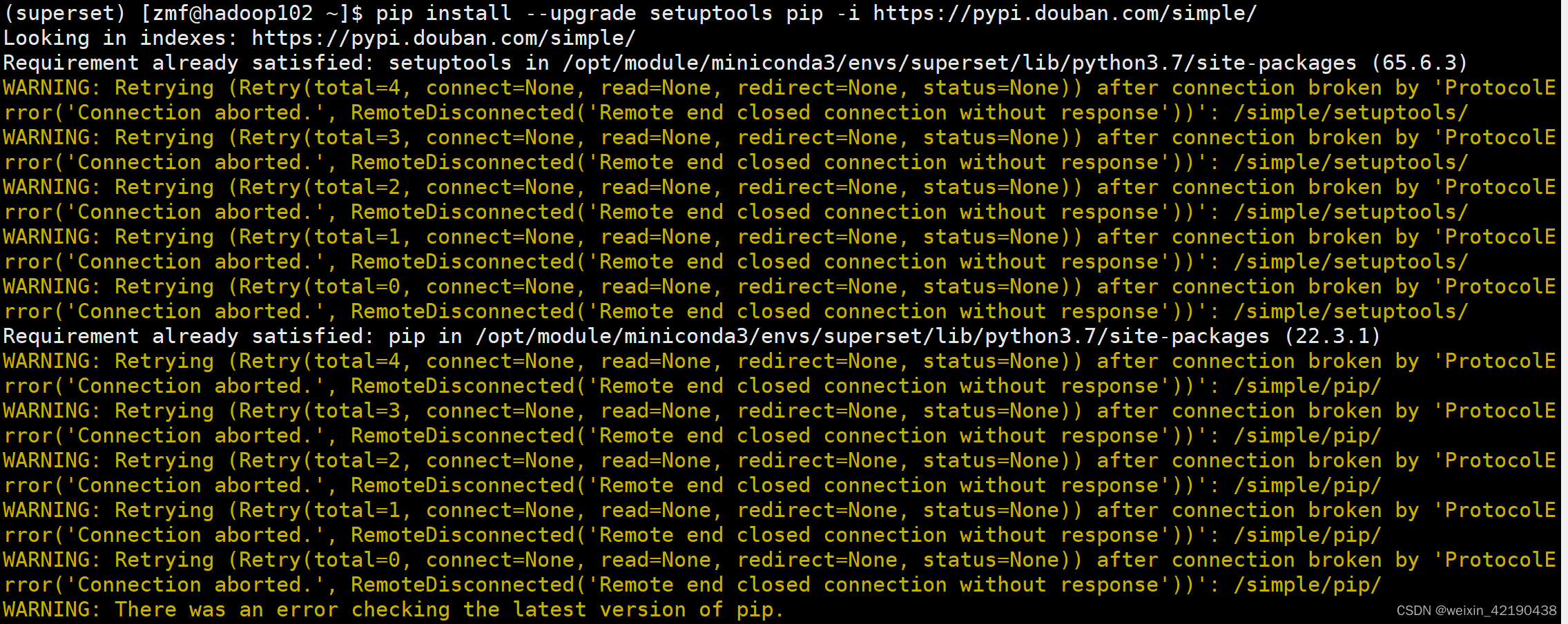 Linux中安装（更新）setuptools和pip时弹出黄色警告_linux pip 升级软件 root 警告-CSDN博客