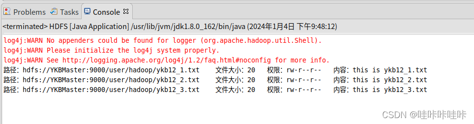 Hadoop集群环境下HDFS实践编程过滤出所有后缀名不为“.abc”的文件时运行报错：java.net.ConnectException: 拒绝连接；_file1.txt、file2.txt ...