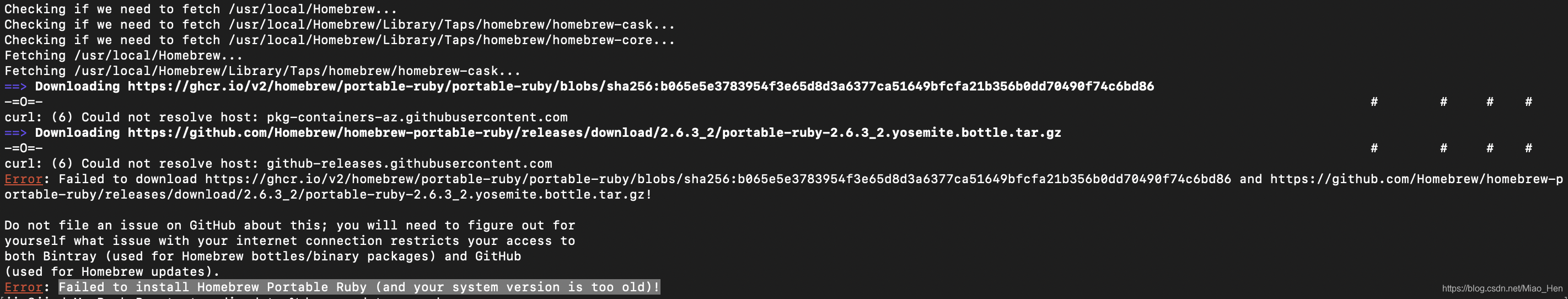 Failed to install Homebrew Portable Ruby (and your system version is ...