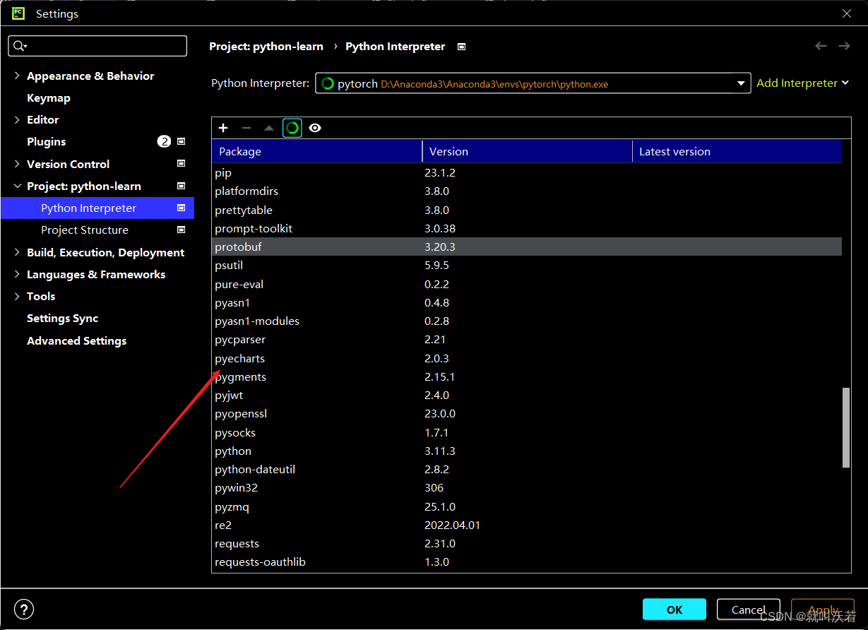pycharm 的Anaconda环境中安装pyecharts、Matplotlib包_pycharm安装pyecharts库-CSDN博客