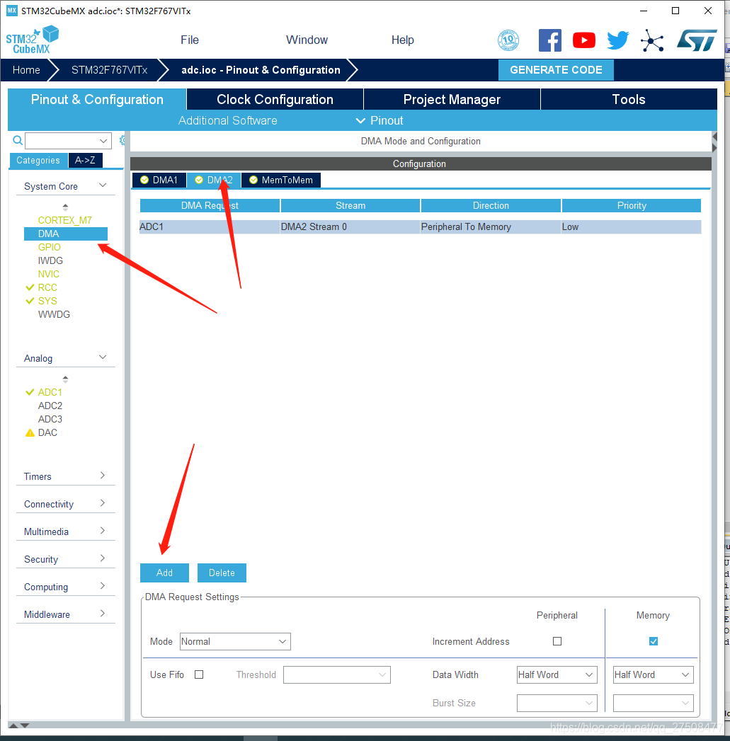 STM32F7实现ADC采集（软件触发+DMA传输）_stm32dma软件触发-CSDN博客