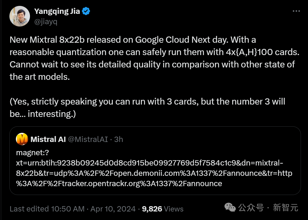 刚刚，Mistral AI最新磁力链放出！8x22B MoE模型，281GB解禁_ssin-282-CSDN博客