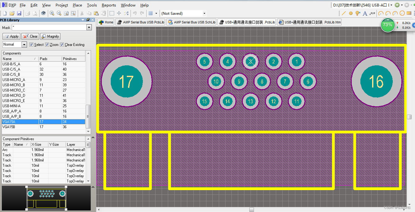 基于USB-A口 D口 Mini-USB Micro-USB 最全USB接口RJ45+TFCARD卡pcb封装 Altium库（AD库 ...