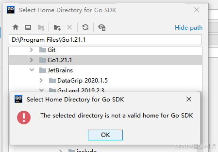 解决GoLand添加GOROOT提示The selected directory is not a valid home for Go Sdk的问题-CSDN博客