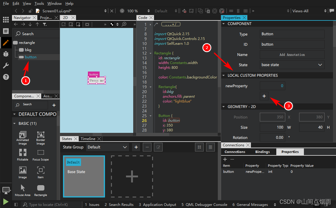 2. QtDesignerStudio创建组件，添加信号，自定义属性和属性绑定_qt design studio csdn-CSDN博客