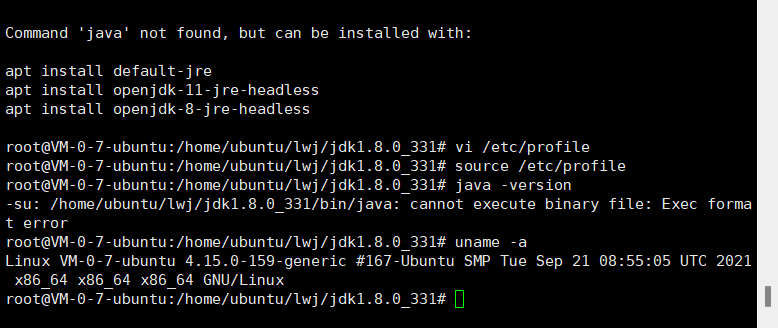 /home/ubuntu/lwj/jdk1.8.0_331/bin/java: cannot execute binary file: Exec format error_ubuntu执行jd ...