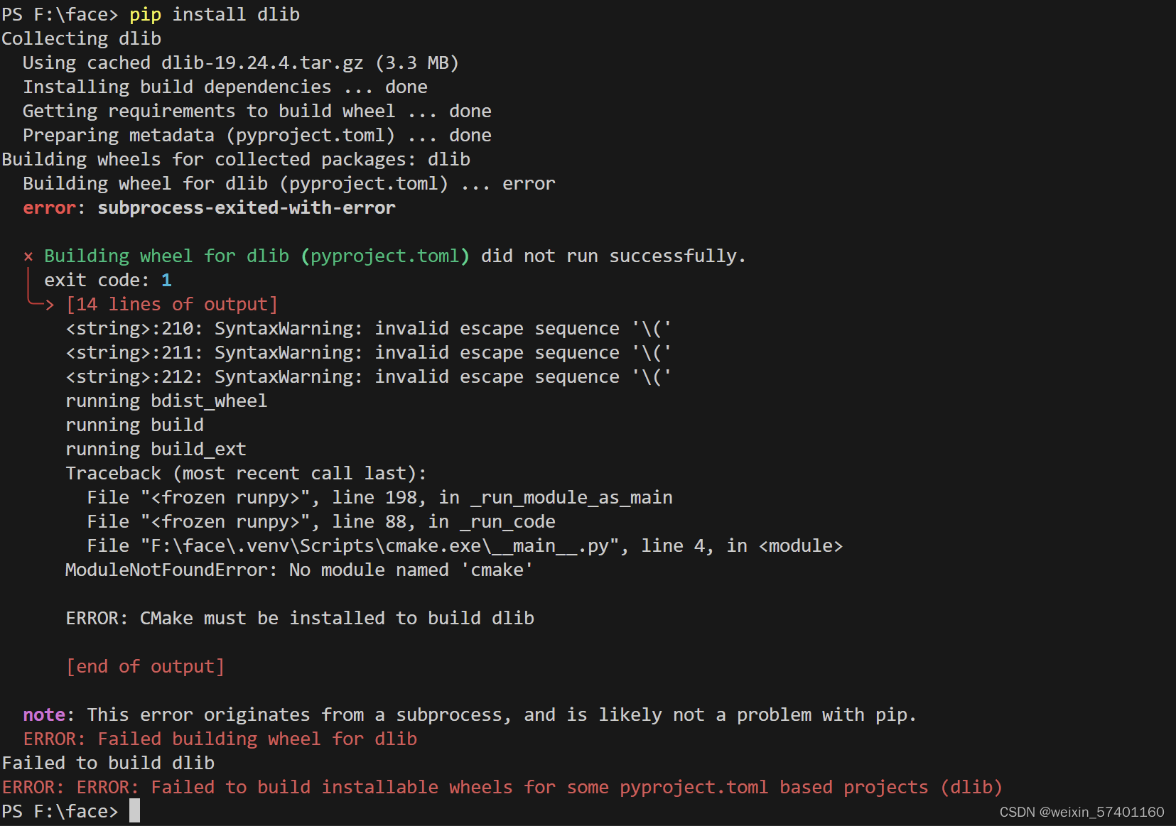 pip install face_recognition 报错_face-recognition dlib报错-CSDN博客