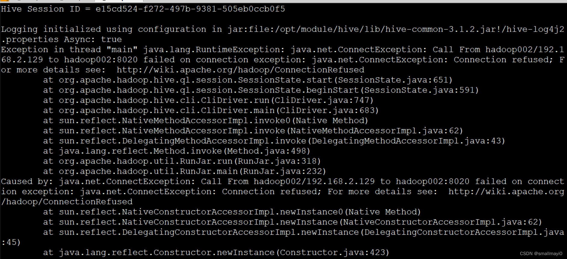 hive启动时报错，无法建立连接java.net.ConnectException_hive错误failed to create hive connection-CSDN博客