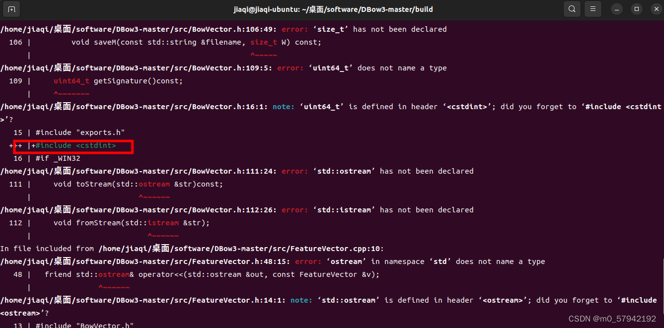 SLAMBook11章回环检测DBoW3库报错 error: ‘ostream’ in namespace ‘std’ does not name a type 99-CSDN博客