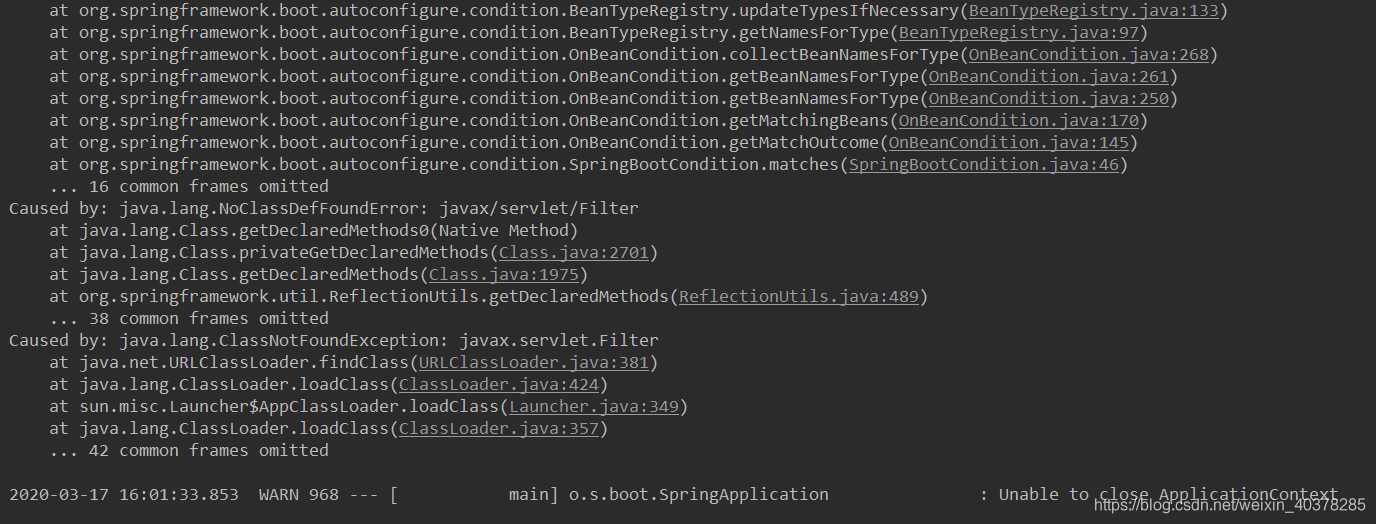 springboot 2.1.6.RELEASE启动报错 Caused by: java.lang.NoClassDefFoundError: javax/servlet/Filter ...