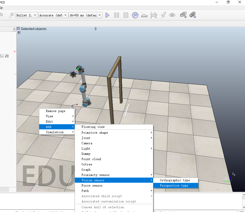 vrep学习笔记6——机械臂仿真之vrep如何添加视觉传感器_v-rep视觉传感器-CSDN博客