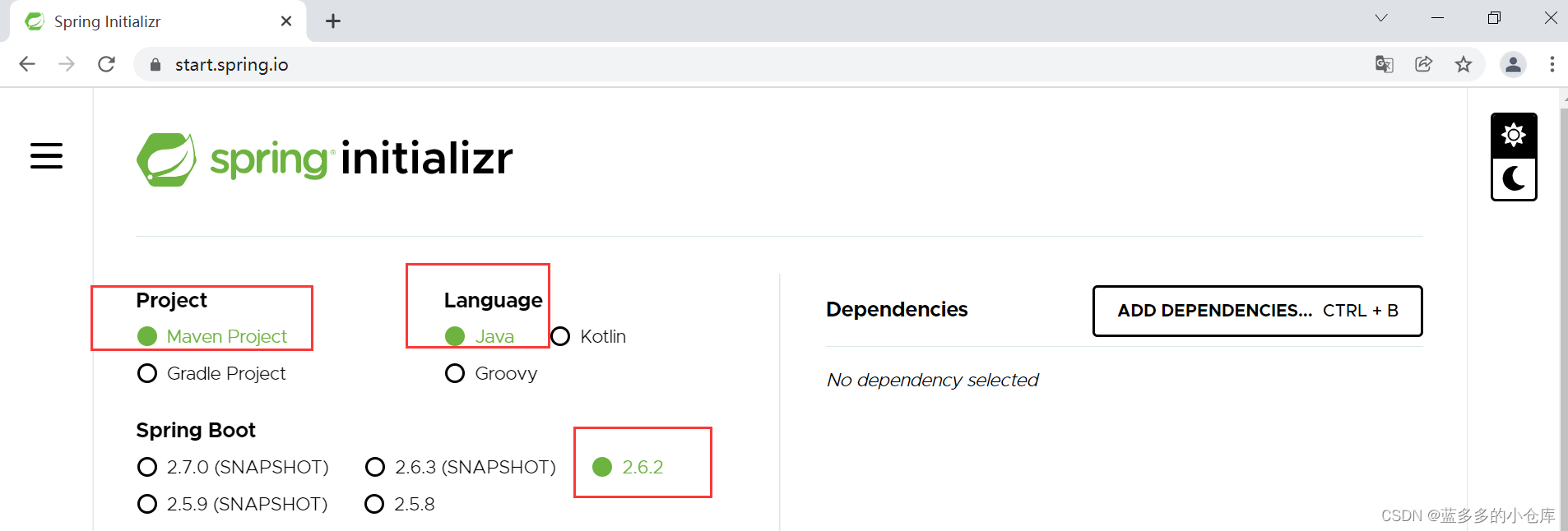 IDEA中从https://start.spring.io网站创建springboot项目_JavaWeb应用开发（IDEA/ruoyi）-CSDN专栏