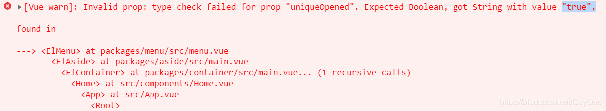 type check failed for prop “uniqueOpened“. Expected Boolean, got String with value “true“_type ...