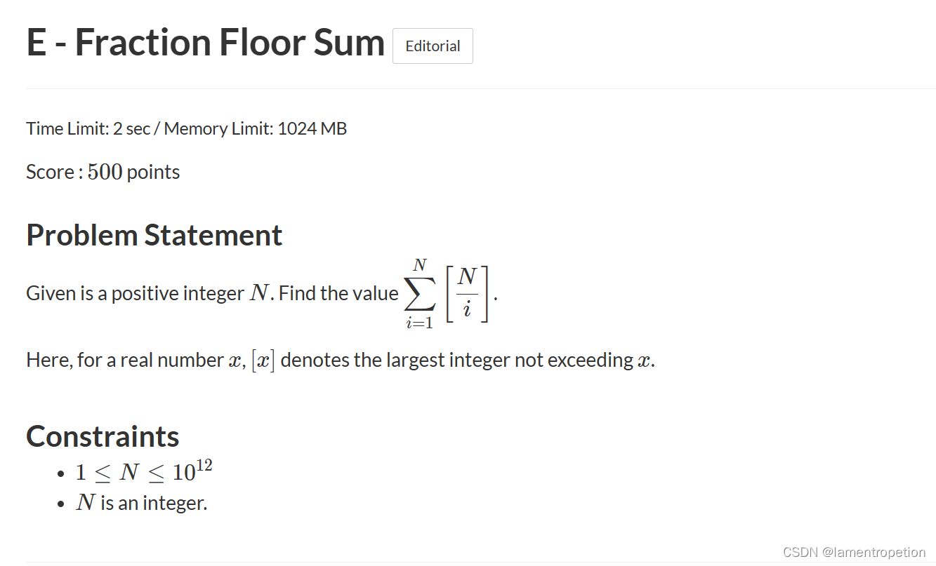 【根号分治】ABC230 E - Fraction Floor Sum_atcoder 根号分治-CSDN博客