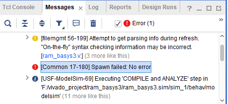 vivado：RAM IP核调用实例学习:调用Modelsim仿真时报错_[common 17-180] spawn failed: no error-CSDN博客