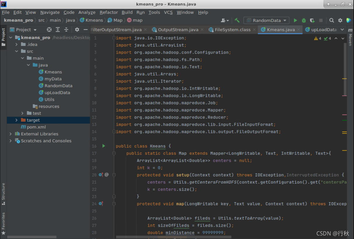 Hadoop下利用Java API实现Kmeans算法_1)请编写程序生成三维空间中的1000000个点,每个点用一个元组(tuple)来表示它,比如-CSDN博客