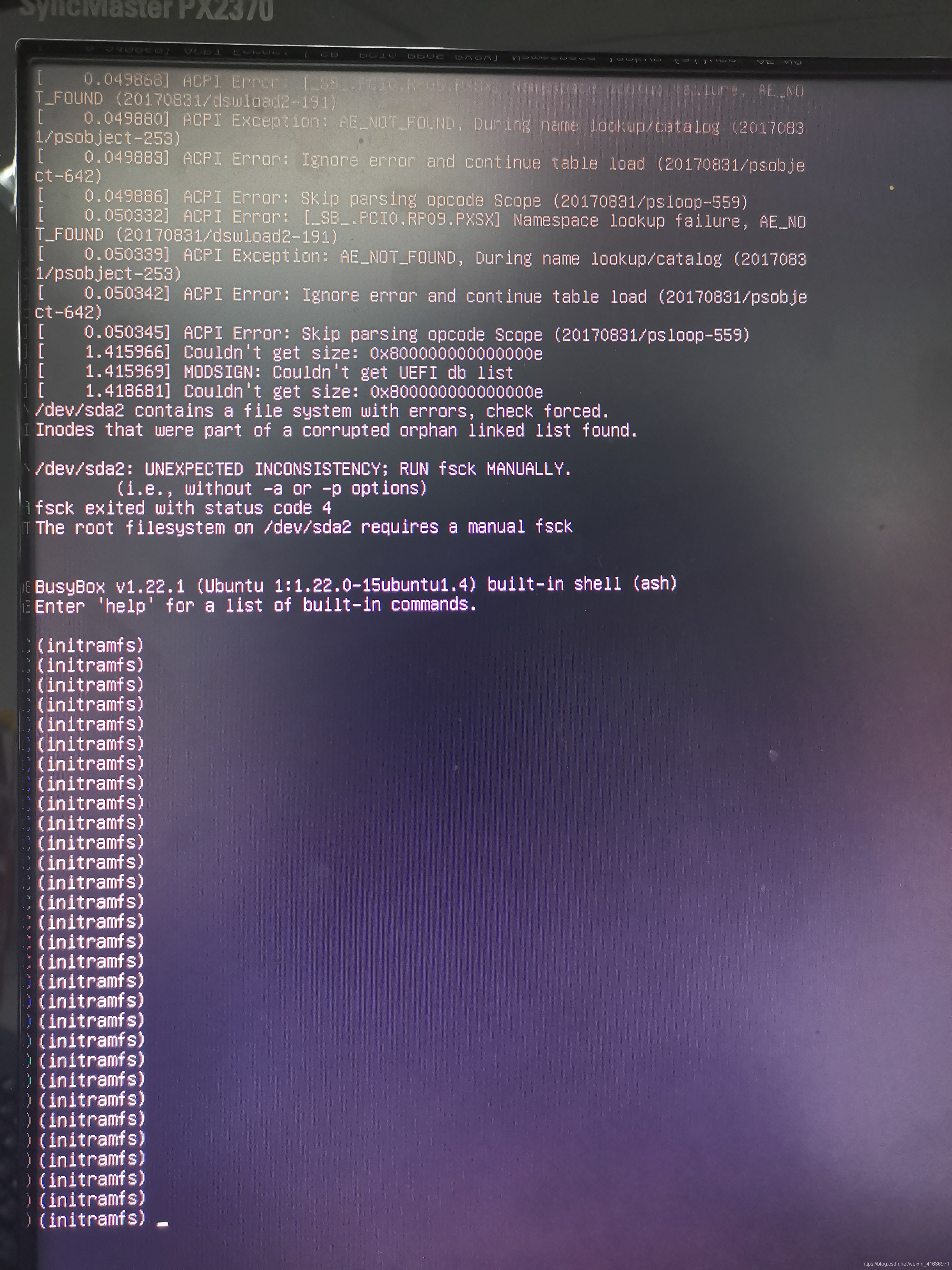 ubuntu开机进入initramfs开头的命令行状态时的修复办法_ubuntu系统initramfs修复-CSDN博客