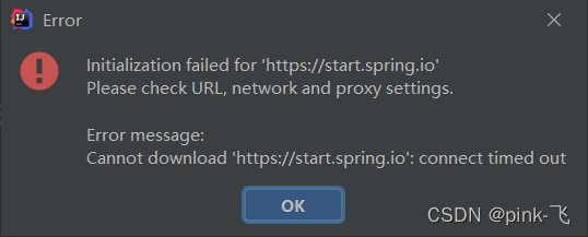 使用Spring Initializr创建SpringBoot项目出现Cannot download ‘https://start.spring.io‘: connect timed out ...