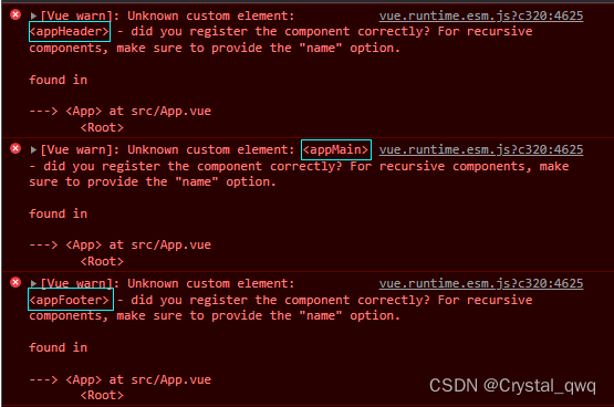 报错：Vue warn]: Unknown custom element: ＜appHeader＞ - did you register the component correctly ...