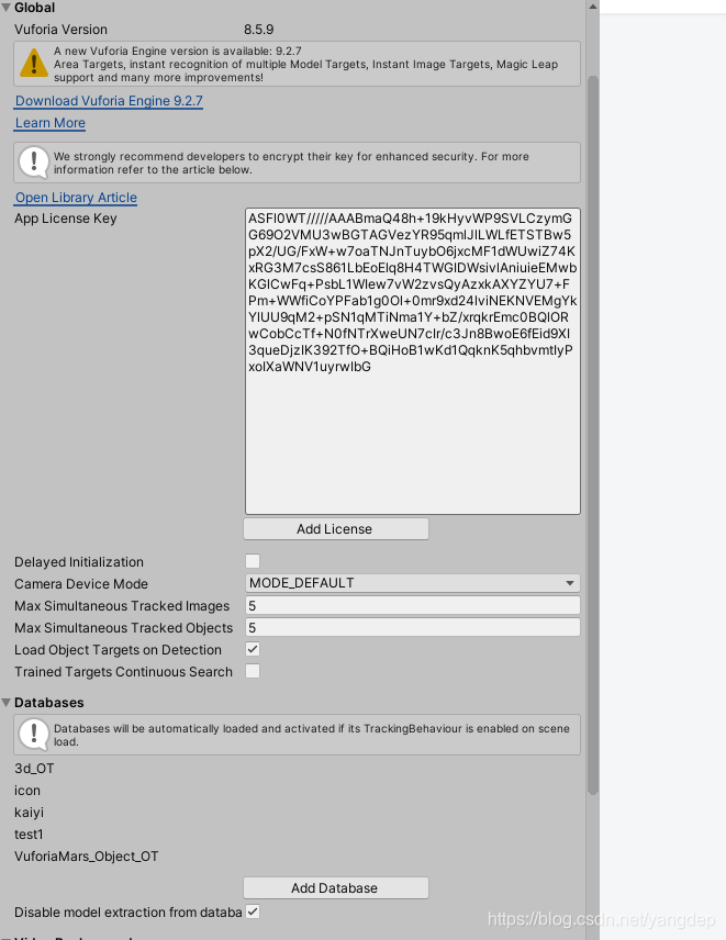 untiy Vuforia AR 配置表说明_vuforia 关不掉arcore-CSDN博客
