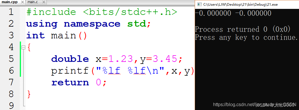 c语言 printf 输出double %lf,C++玄学问题 关于printf输出double类型显示0.000000的原因..._printf double-CSDN博客
