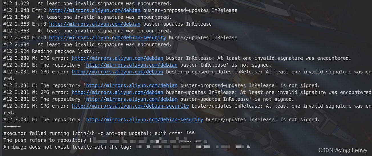 MacOS + Pycharm + Docker + Dockerfile打包报错：GPG error: At least one invalid signature was ...