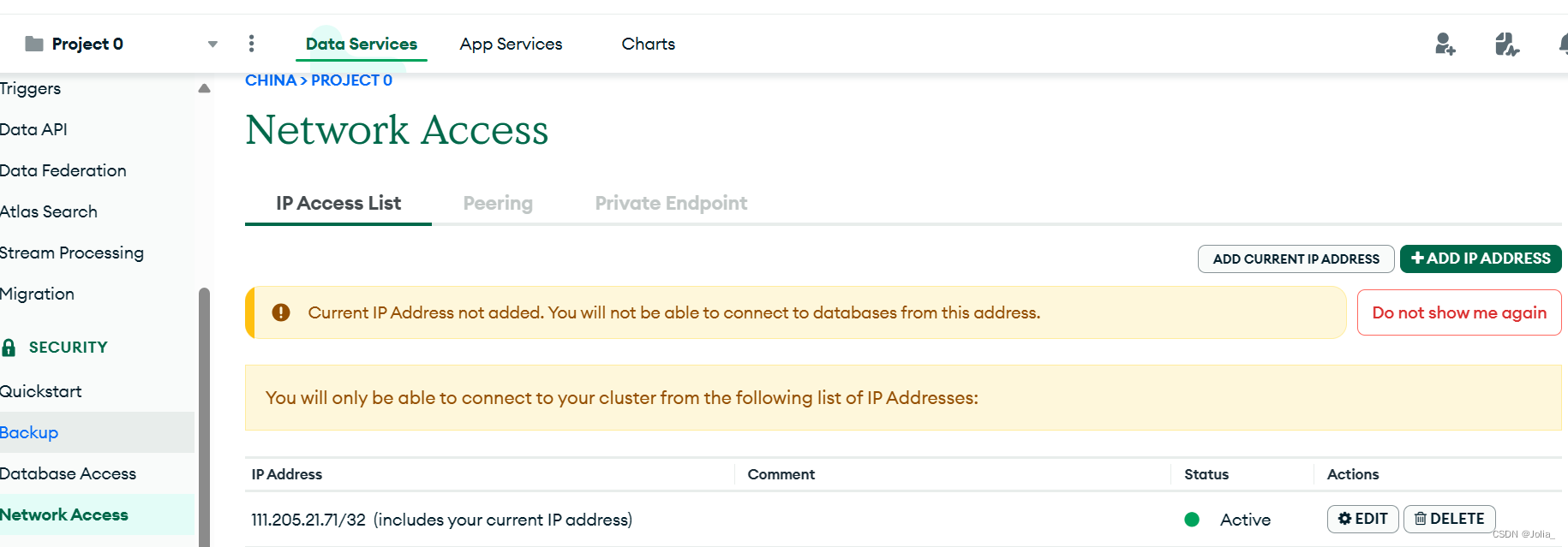 连接MongoDB报错MongooseServerSelectionError: Could not connect to any servers in your MongoDB Atlas ...