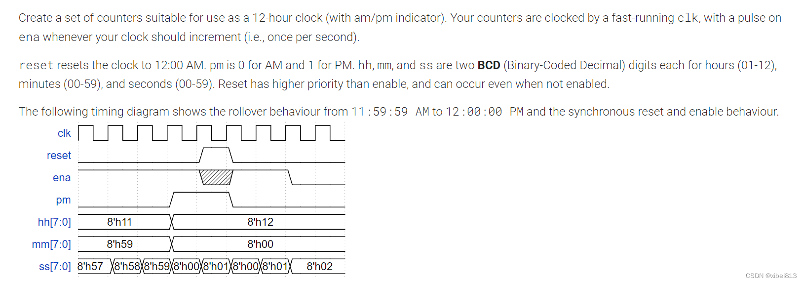 verilog1 HDLbits:12 hour clock(12小时计时器）_verilog实现12小时时钟-CSDN博客