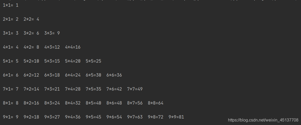 Python打印九九乘法表 左上三角、左下三角、右上三角、右下三角形格式 Csdn博客 