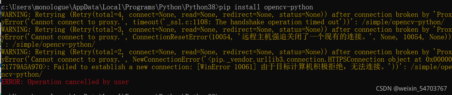 安装Python第三方库时遇到WARNING: Retrying (Retry(total=4, connect=None, read=None, redirect=None, status ...