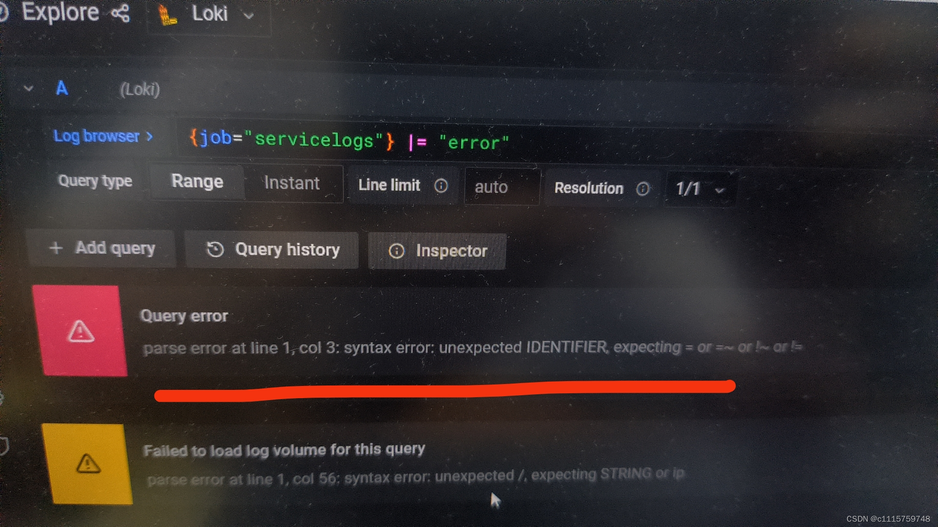 使用grafana的loki出现parse error at line 1, col 3: syntax error: unexpected IDENTIFIER错误解决办法-CSDN博客