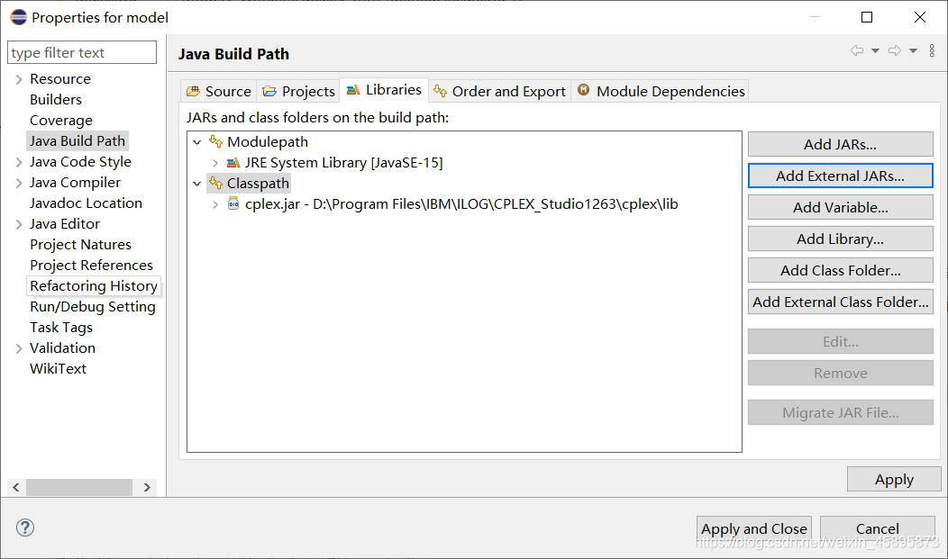 eclipse 解决 java.lang.NoClassDefFoundError: ilog/concert/IloException ...