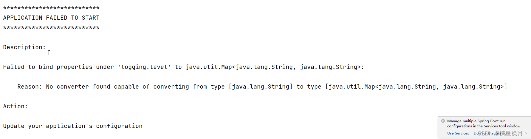 Failed to bind properties under ‘logging.level‘ to java.util.Map＜java.lang.String, java.lang ...