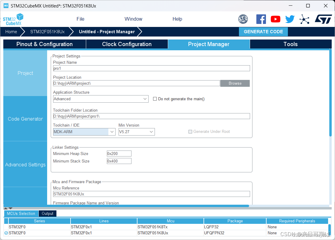 STM32F051K8微控制器开发入门：设置、调试与时钟配置-CSDN博客