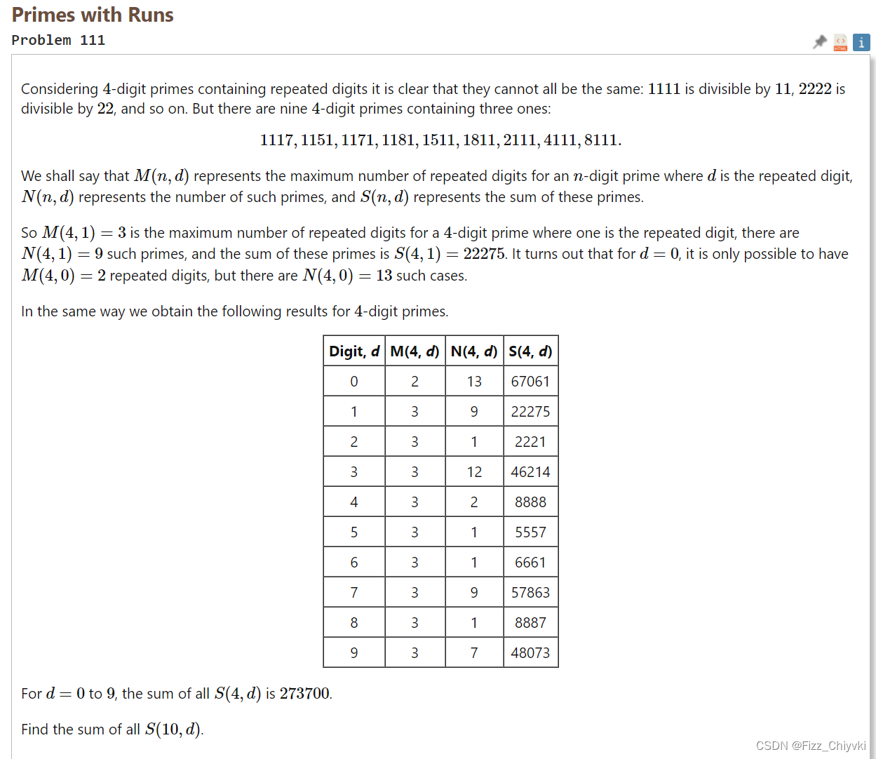 Project Euler_Problem 111_Primes with Runs-CSDN博客