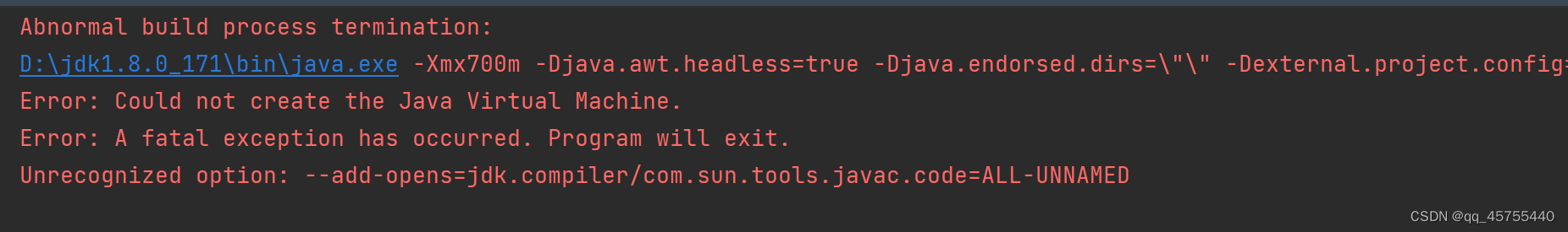 idea Error: Could not create the Java Virtual Machine. Error: A fatal exception has occurred ...